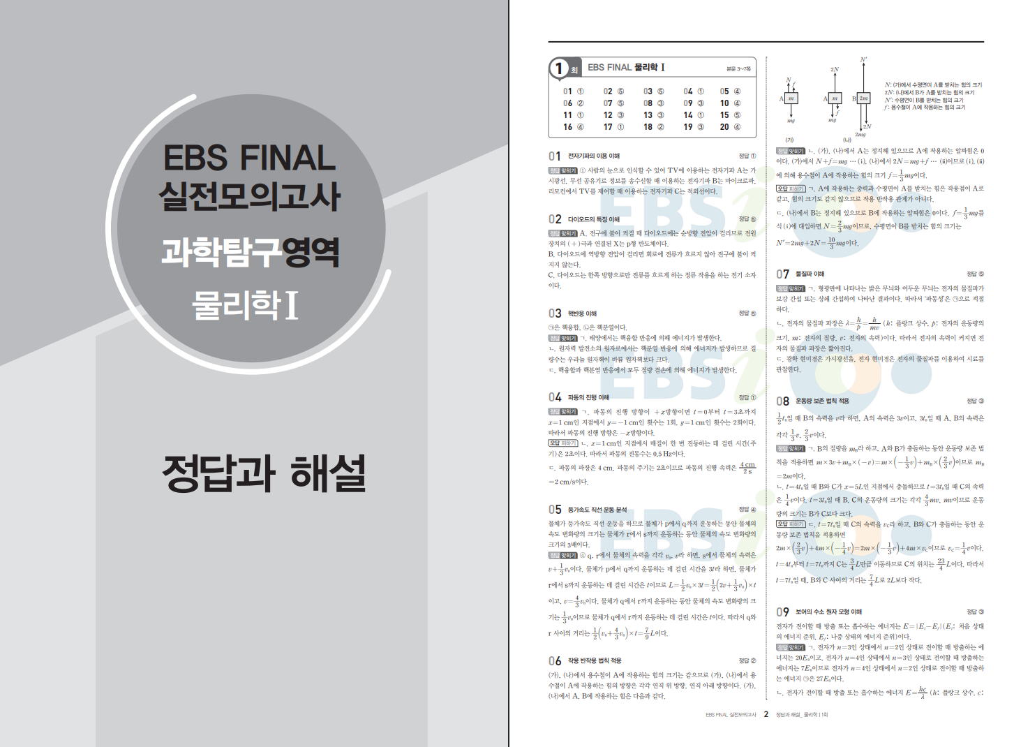 EBS 파이널 실전모의고사 물리학1 답지 (2026) | 답지닷컴